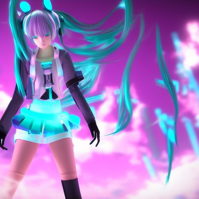 Hatsune Miku in a virtual world futuristic dynamic lighting anime ...