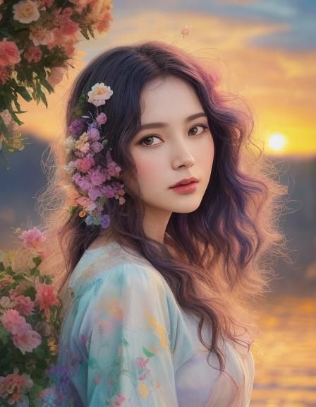 Beautiful summerScape sunset landscape portrait Fantasycore Stylized ...