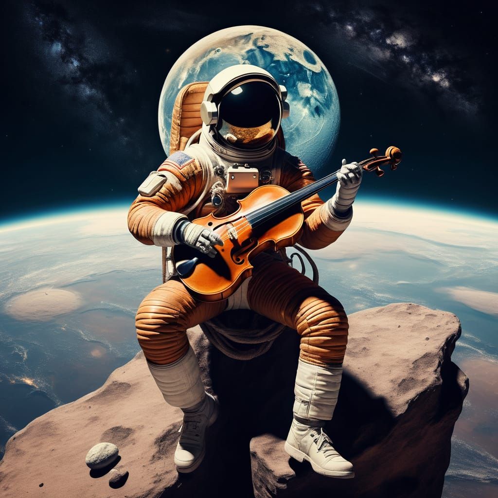 Astronaut Plays Violin on Hovering Rock in Cosmic ... - AI Art