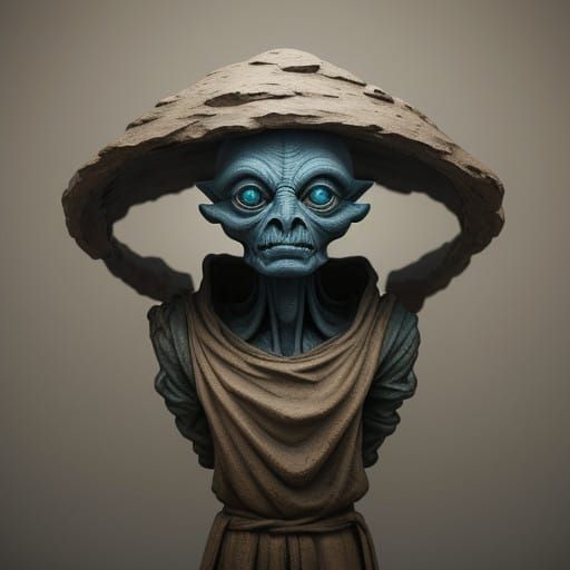 Surreal Clay Sculpture with Triangular Headpiece a... - AI Art