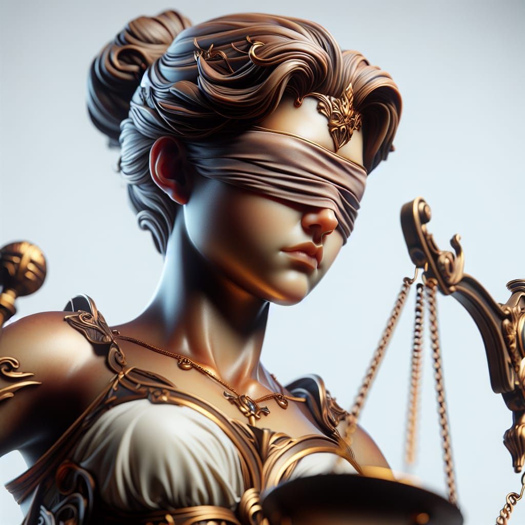 Serene Lady Justice in 3/4 Angle Close Up - AI Art