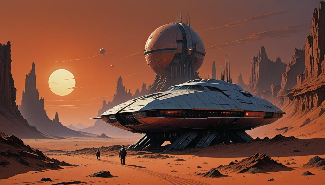 desert planet space ship - Cyberpunk Spacecraft on Crimson D...