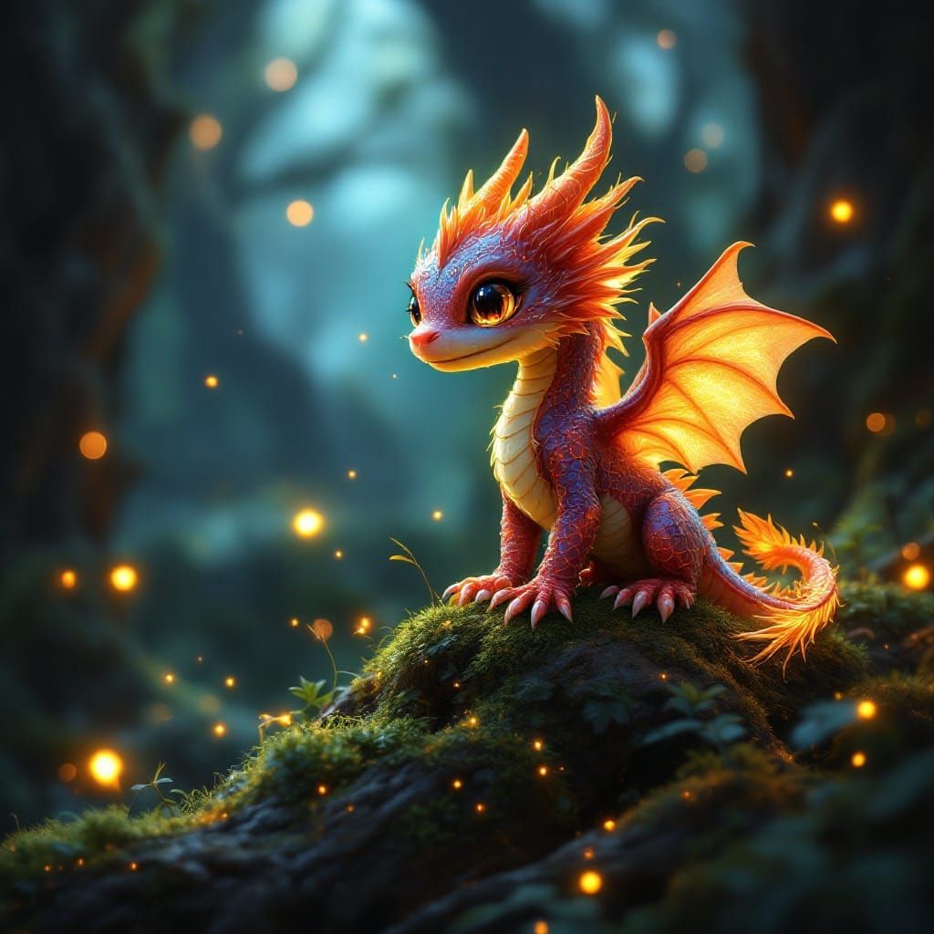 Mystical Red and Yellow Dragon in an Enchanted For... - AI Art