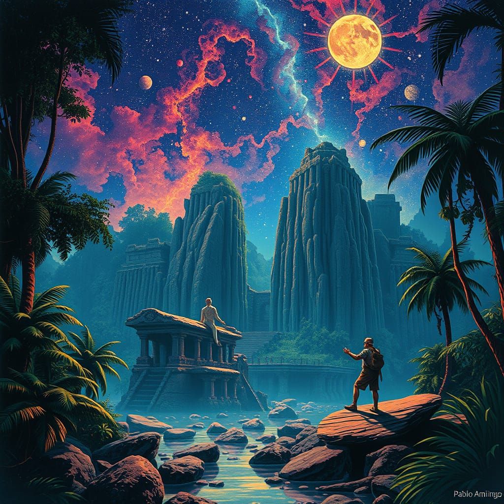 Jungle Explorers in Pulp Fiction Style - AI Art