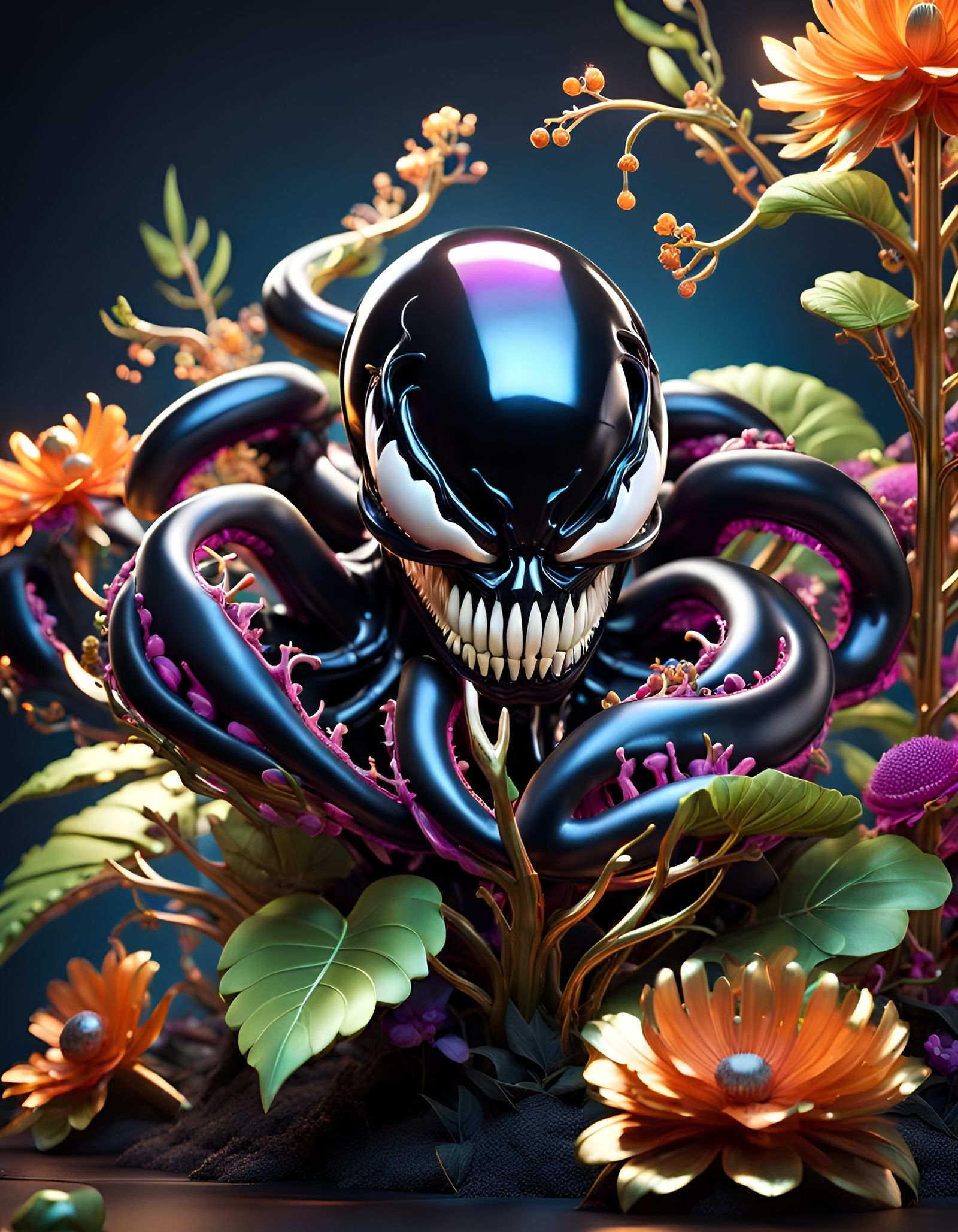 venom Detailed 3D visualization, intricate, iridescent, contrasting ...