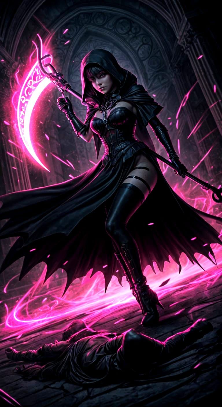 Evil scythe woman - Evil Anime Woman Dances with Magic Scyth...