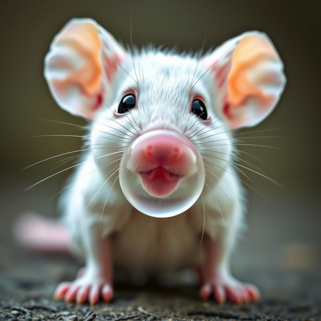 Adorable Baby Mouse Blows Giant Bubble with Big Sm... - AI Art