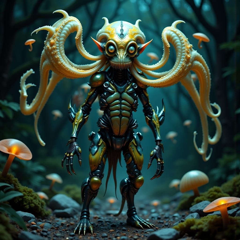 Cyborg Goblin Emerges from Dark Industrial Landsca... - AI Art