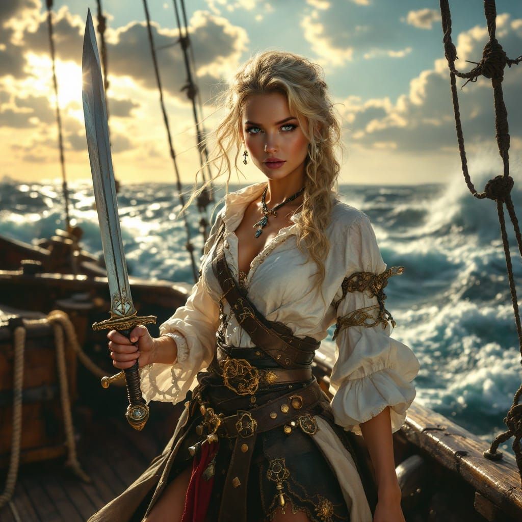 Ethereal Blonde Pirate Embarks on Grand Adventure - AI Art