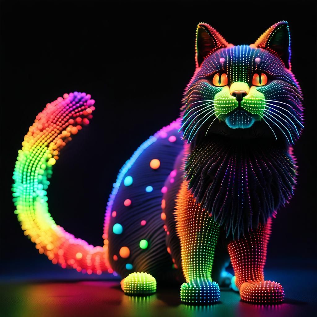 stunning 3D render of a long haired cat sculpted from hundreds of ...