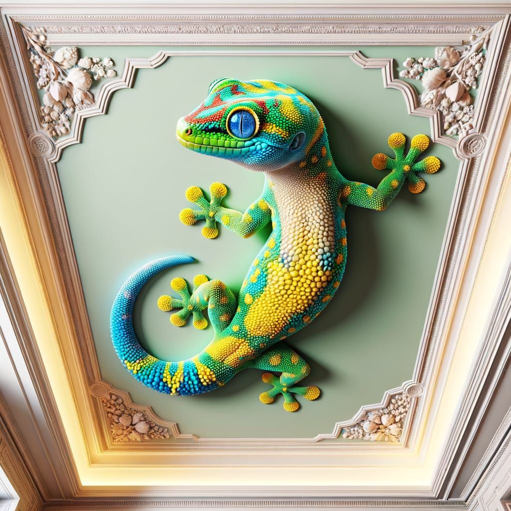 Gecko on the Ceiling - Surreal - Surreal Gecco in Elegant Ro...