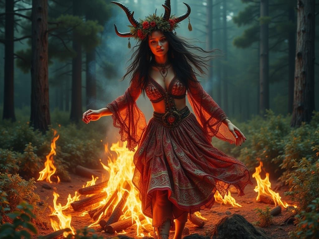 Impish Gypsy Woman Dancing in Photorealistic Style - AI Art