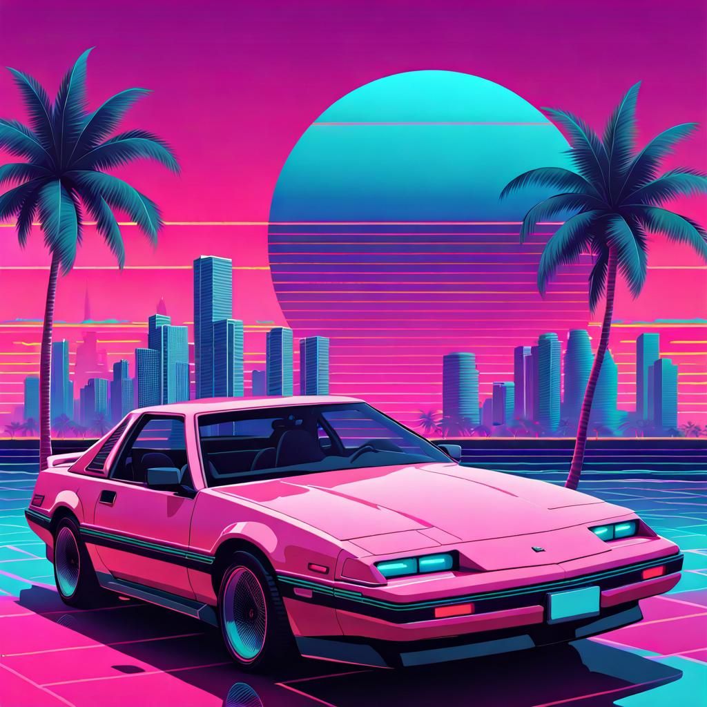 Vaporwave Outrun Grid - Vaporwave 80's Miami Vice Grid