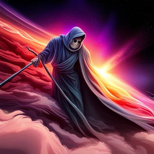 Grim reaper, riding on toy rocket, galaxy, 4k, pop art - AI Generated ...