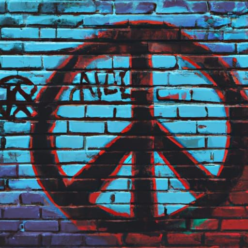 Peace sign painted on brick wall, grafitti, Banksy, 8k resolution, a ...