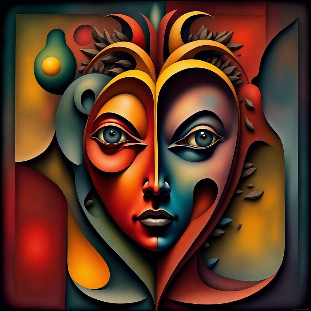 Cubism heart abstract in the style of Pablo Picasso and Georges Braque ...