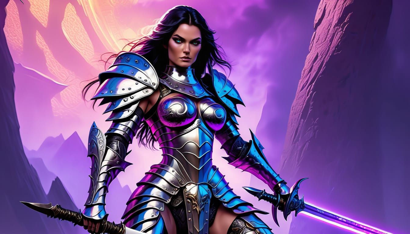 Ethereal Void Elf Warrior Queen in Regal Battle Ar... - AI Art