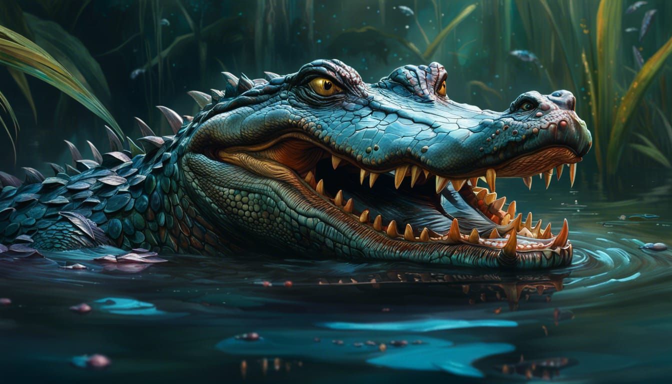 aligator - Vibrant Hyperrealistic Alligator in Water