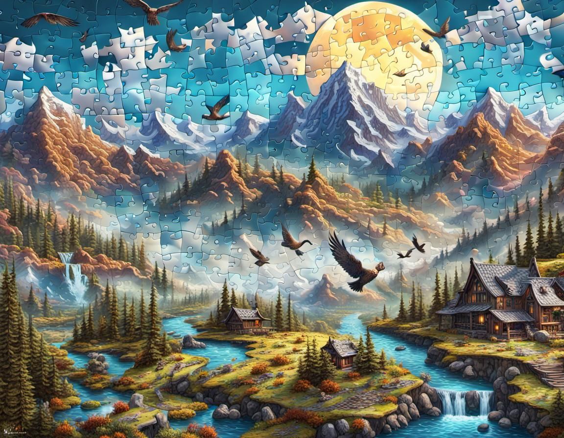 Pieces of the Puzzle - Epic Cyberpunk Fantasy Landscape Puzz...