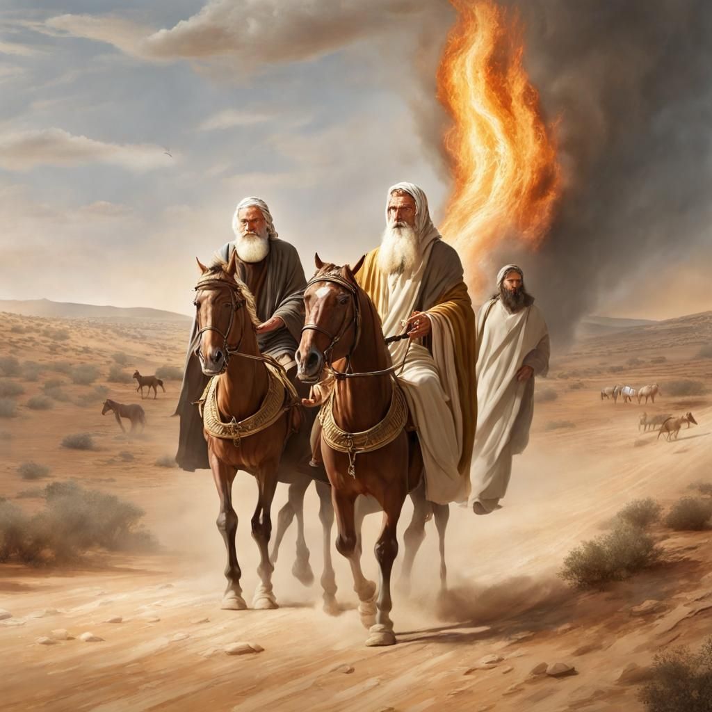 The prophet Elijah and the prophet Elisha walking on foot together ...