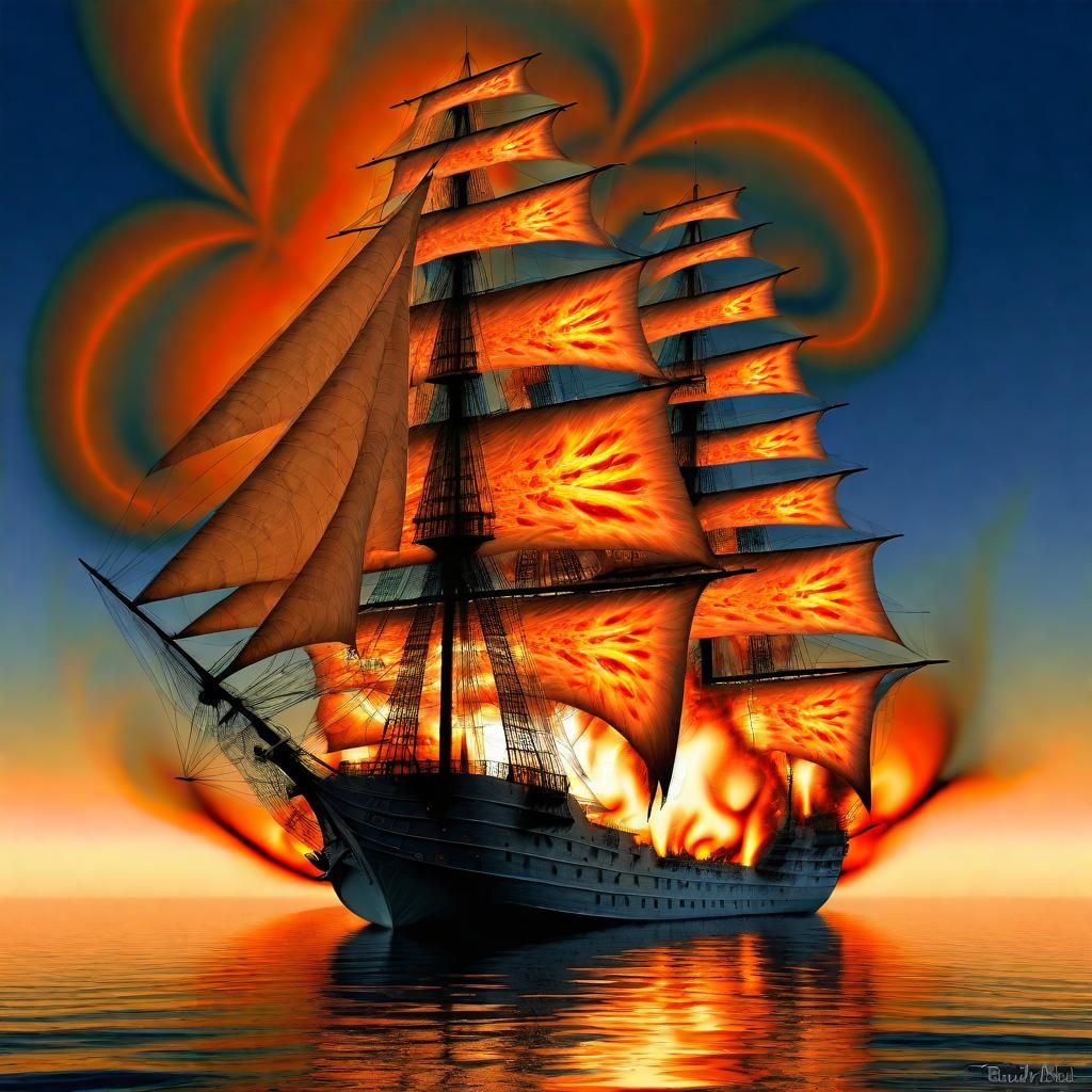 Burning Ship Fractal, tallship on the ocean, - AI Generated Artwork ...