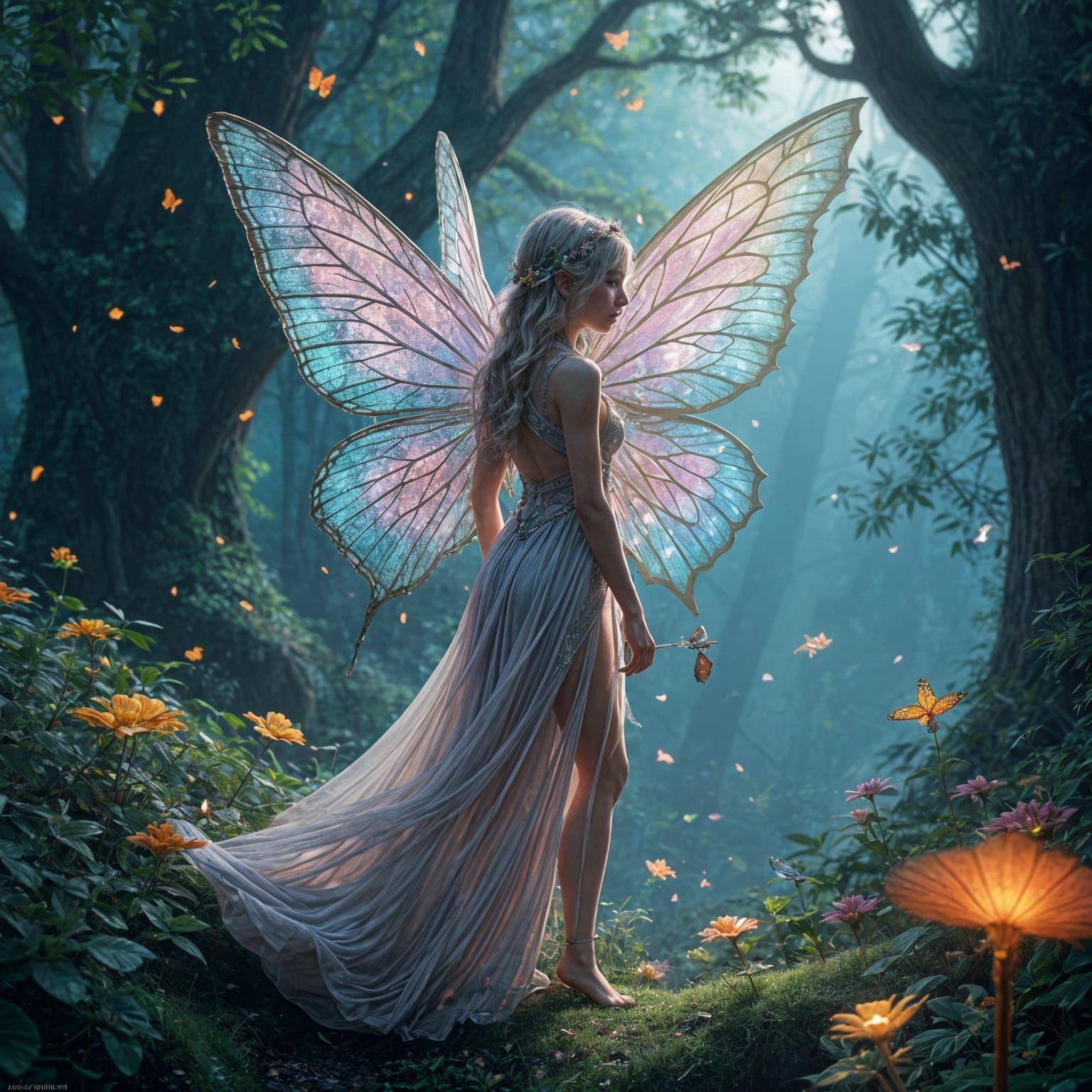 Ethereal Elven Princess in Vibrant Enchanted Fores... - AI Art
