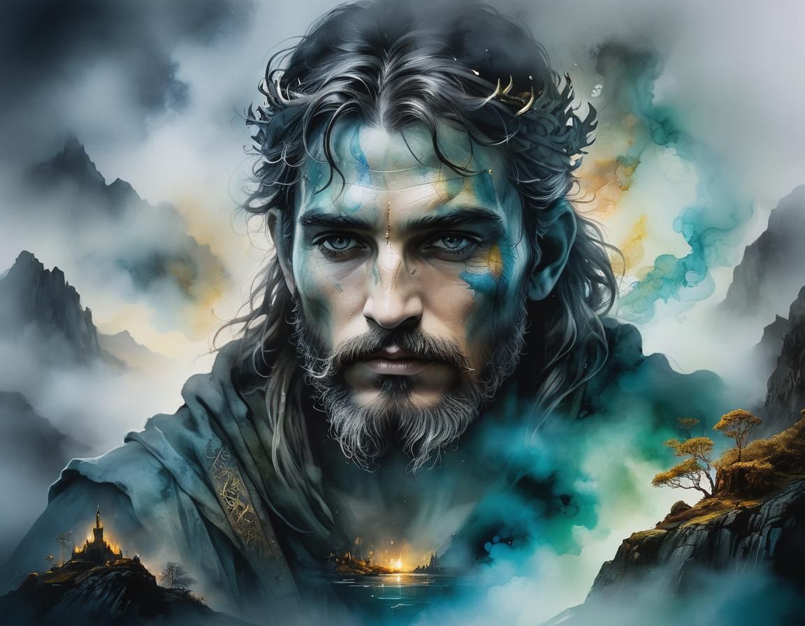 Merlin The Magician On The Mythical Island Of Avalon - AI Generated ...