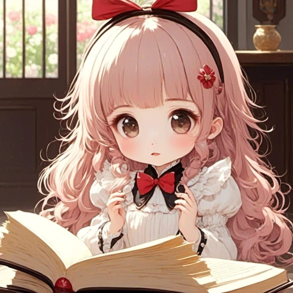 Kawaii, girl reading a book - AI Generated Artwork - NightCafe Creator