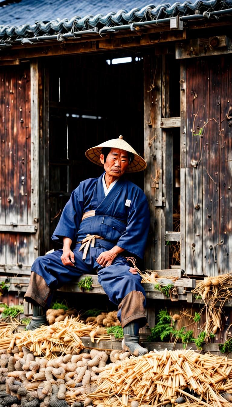 A Japanese farmer resting after a long day