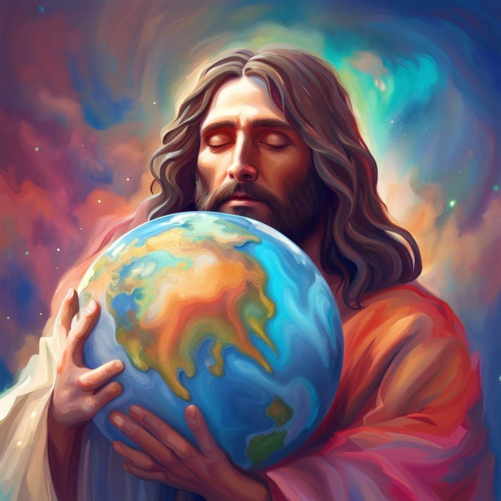 Jesus hugging us - Jesus Embracing a Vibrant Earth in a Joyf...
