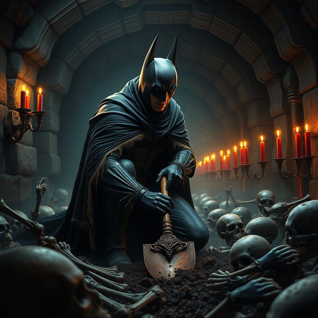 Dark Knight in Gothic Batcave, a Haunting Hyperrea... - AI Art