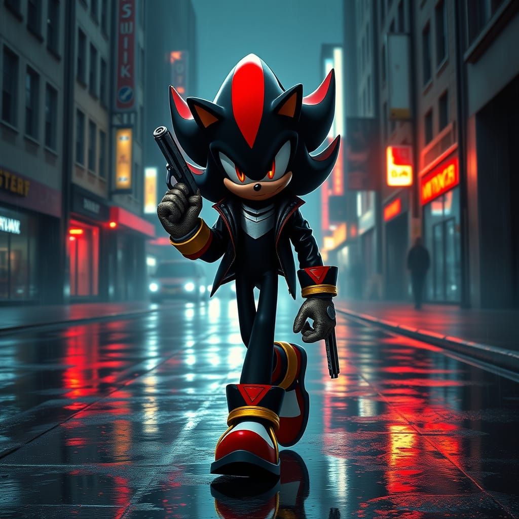 Shadow the Hedgehog in Gritty Sci-Fi Thriller Styl... - AI Art