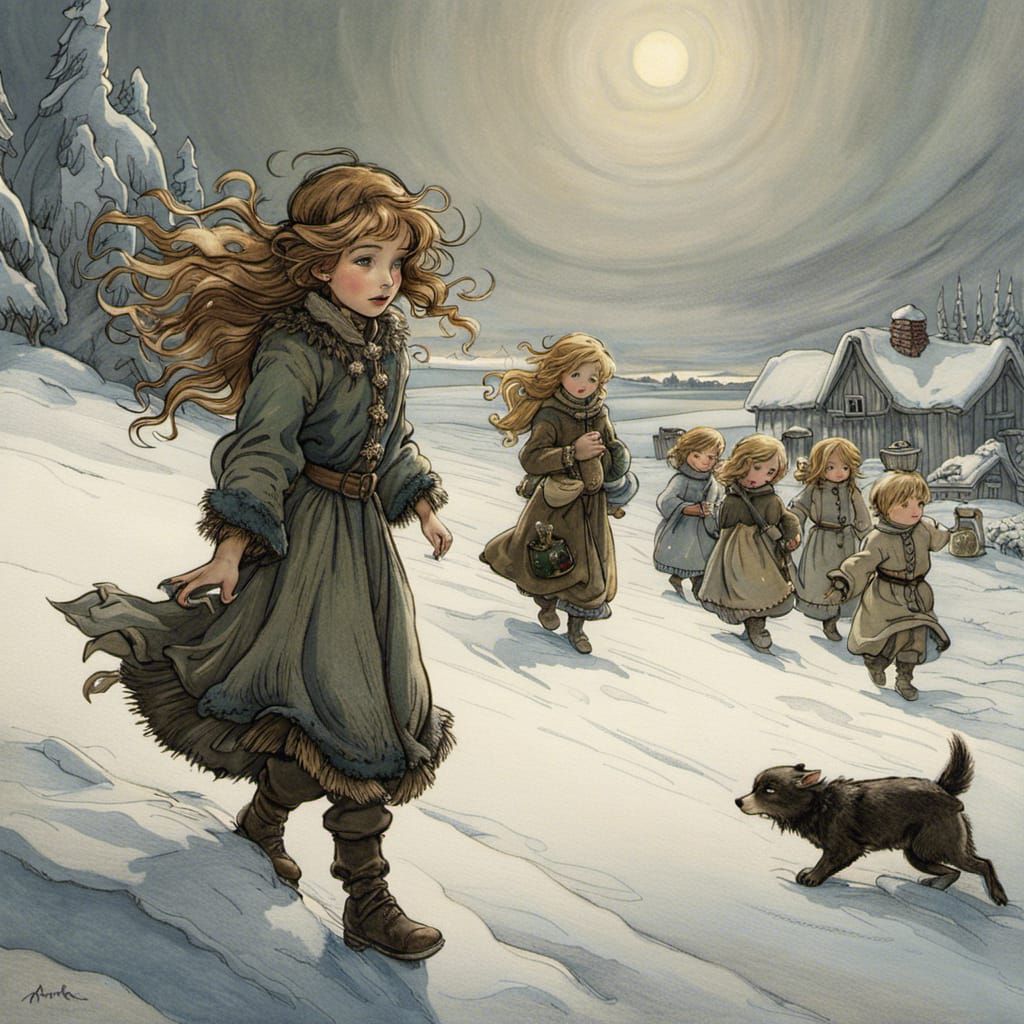 Icelandic pixies with Rosie cheeks beautiful snowscape Arthur Rackham ...