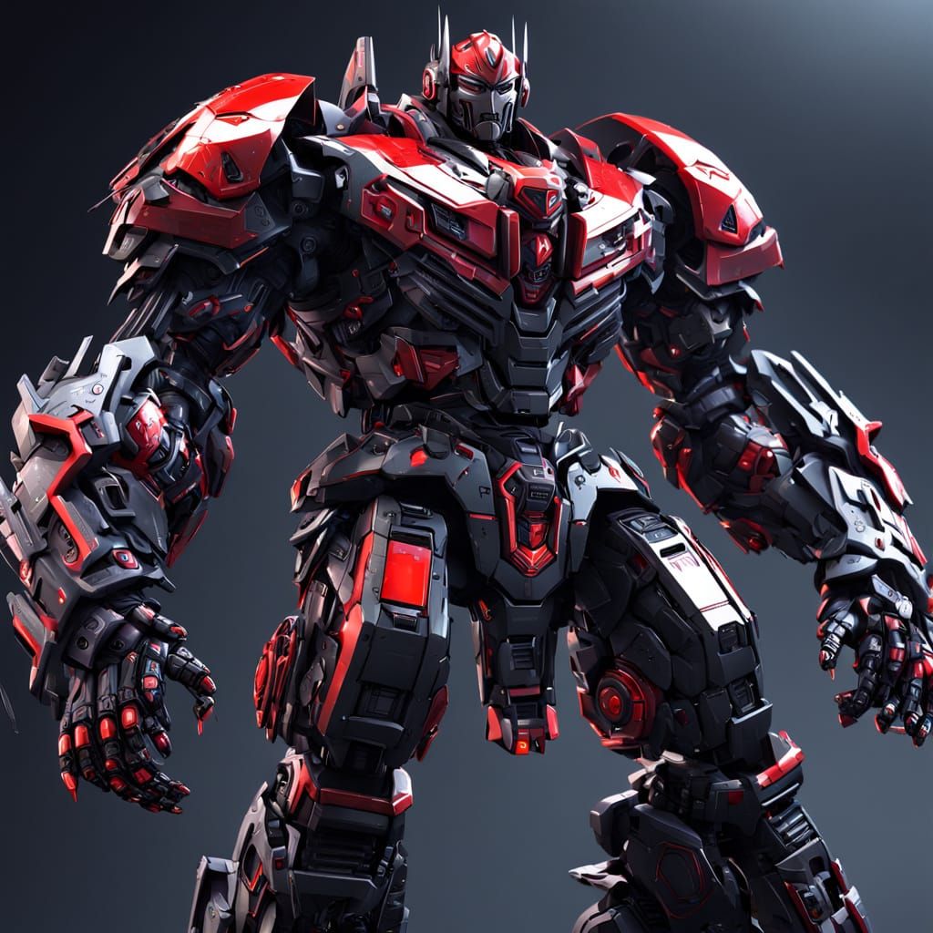 Glowing Cyberpunk Robot Warrior in Black and Red - AI Art