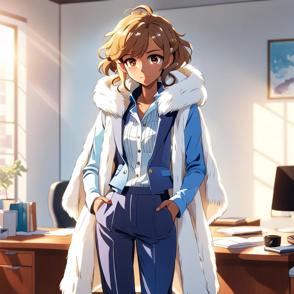 Anime Girl in lucy mid-rise relaxed fit trouser french blue long sleeve ...