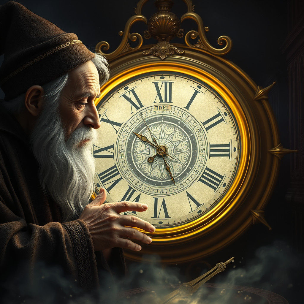 Old Wise Man and Boy Contemplate Time in a Fantast... - AI Art