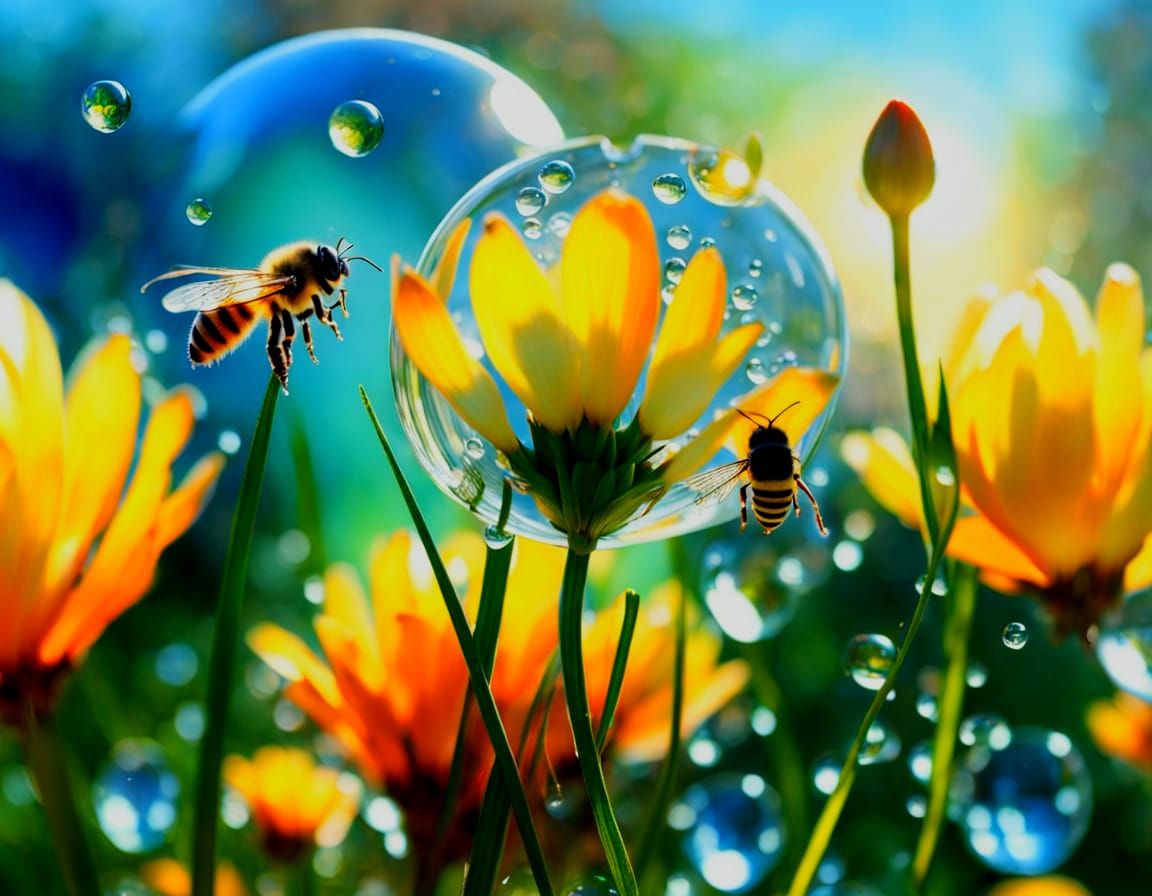 Bees working in the dew - Bees working in the dew