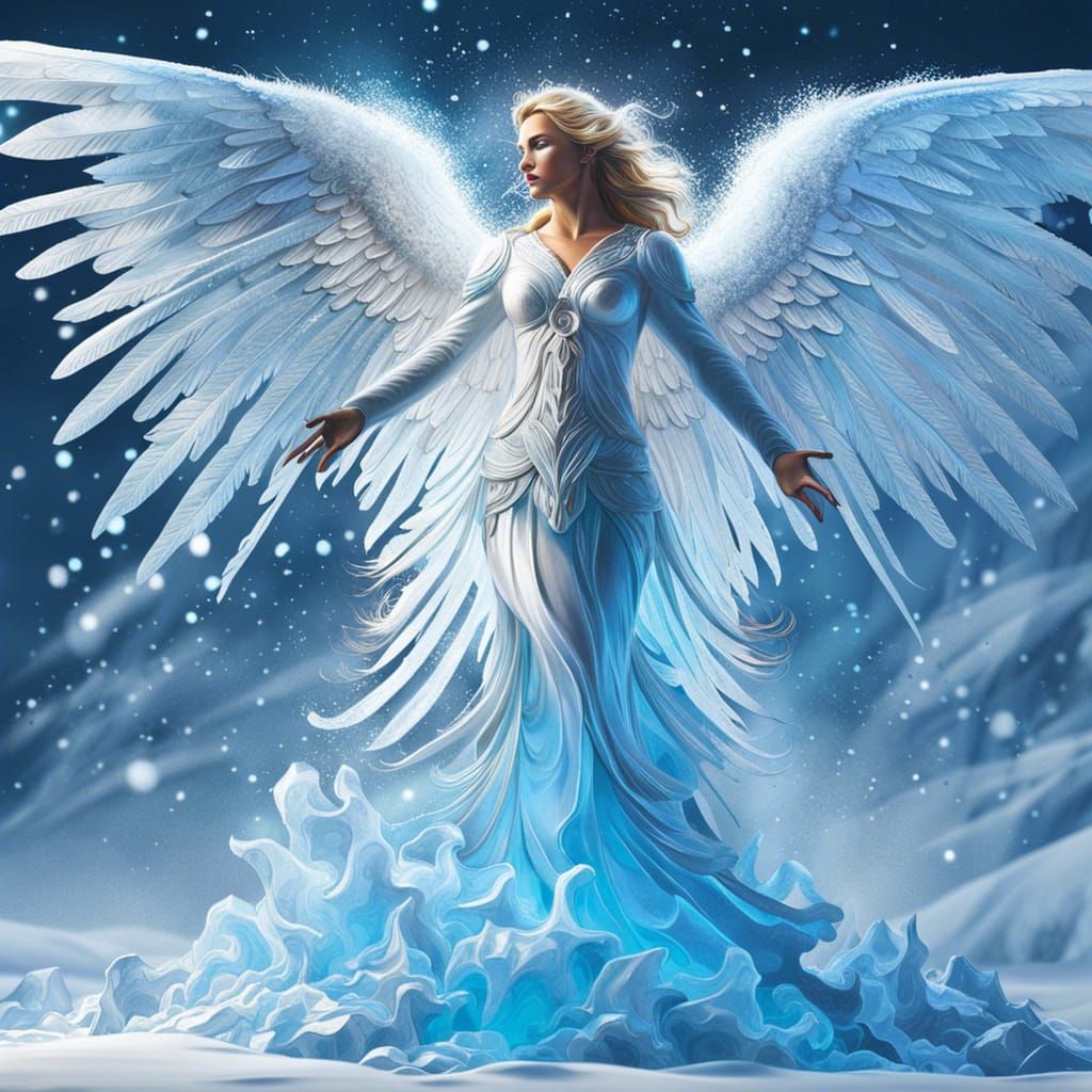 angel made of ice ,snow flurry - AI Generated Artwork - NightCafe Creator