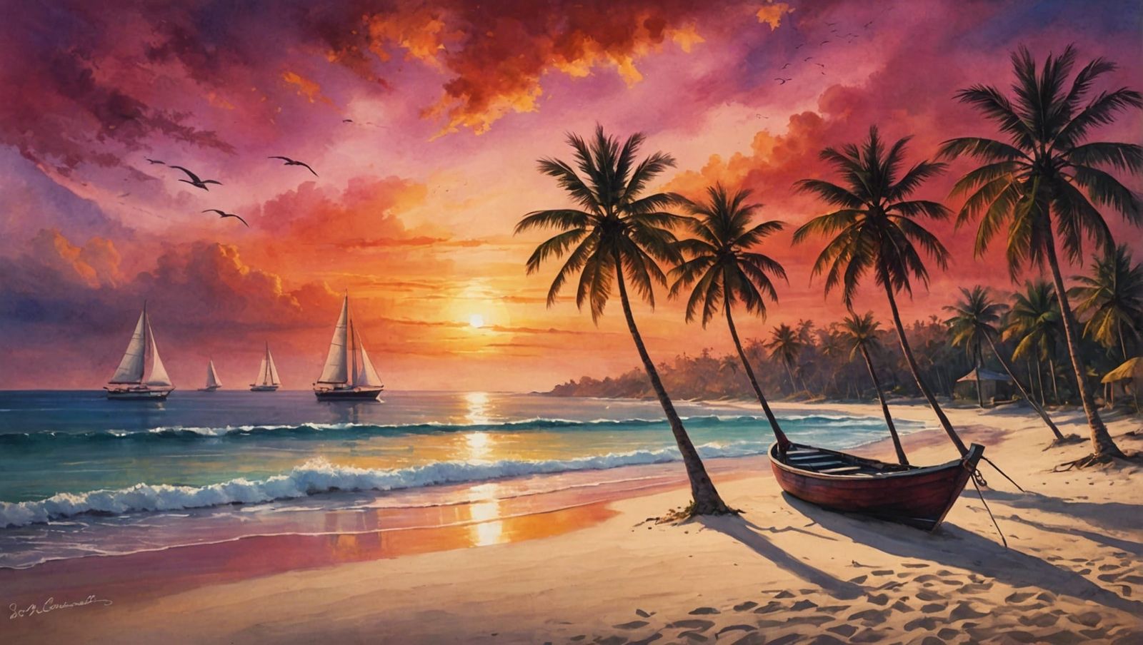 pretty epic sunset over a beach, with textured water and white sand ...