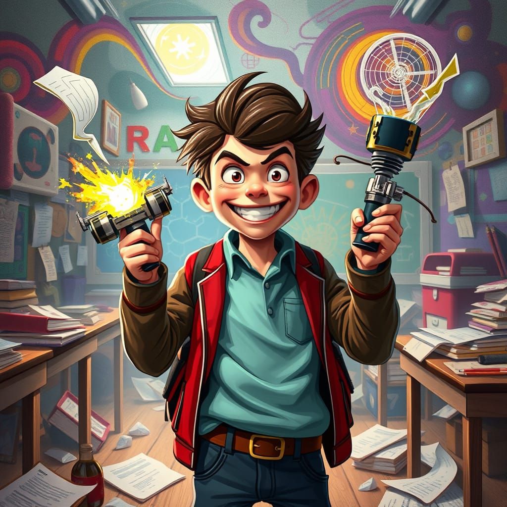 Mischief in the Classroom: A Chaotic Display of So... - AI Art