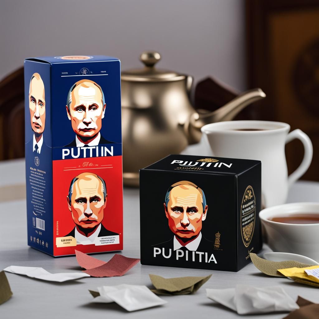Putin branded tea bags, box, tea bag on table - AI Generated Artwork ...