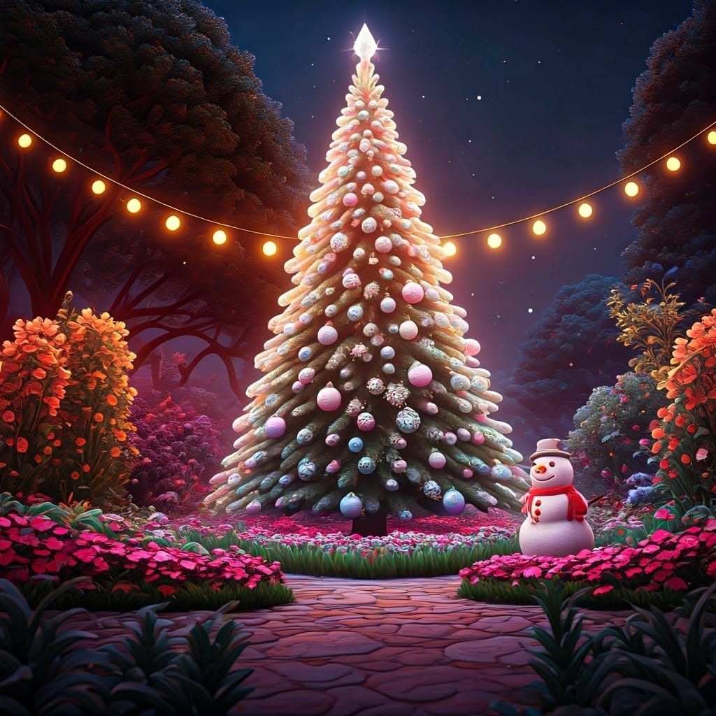 Christmas Roundabout - Whimsical Christmas Garden Scene in ...