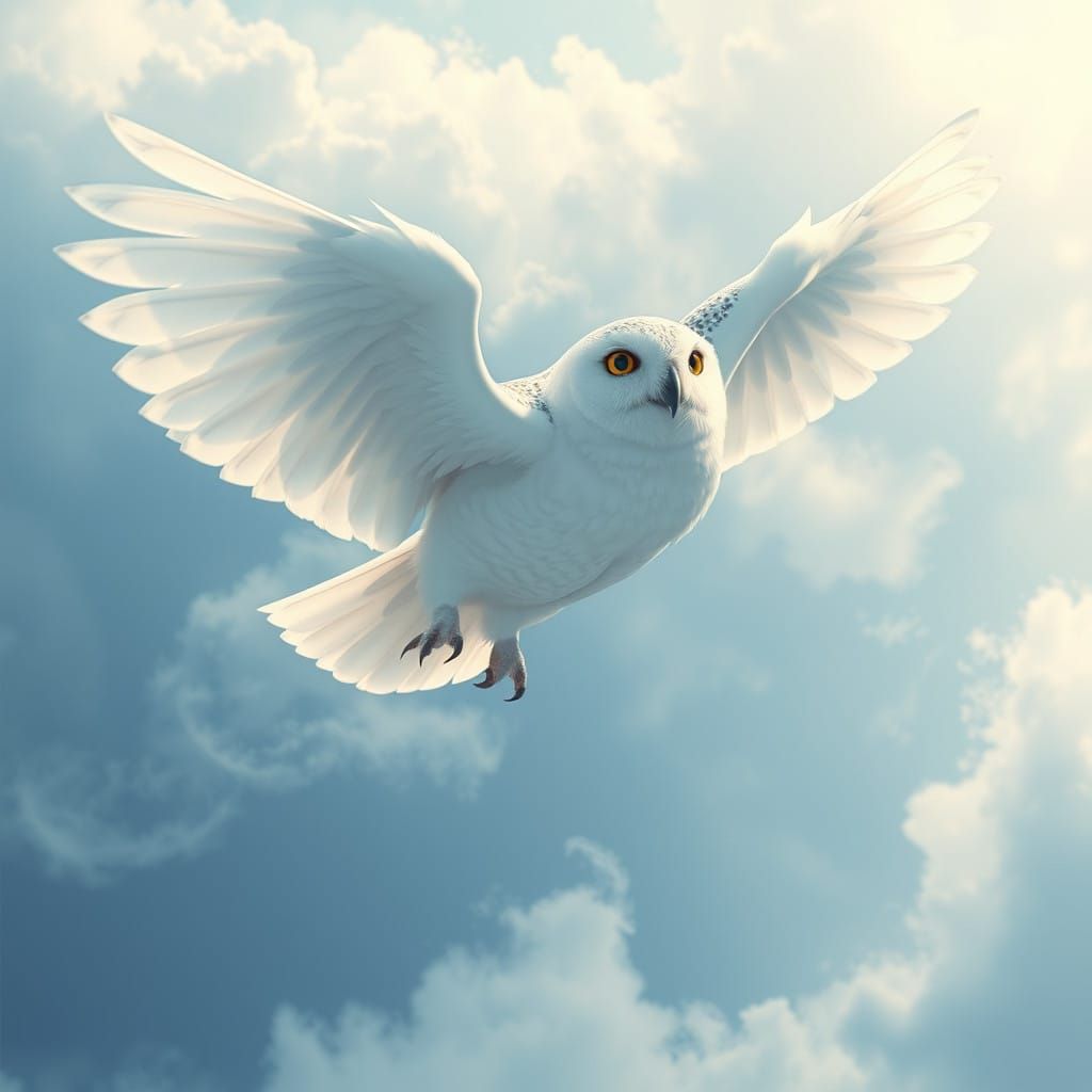 Hedwig flying v.2 - Majestic White Owl Soars Through Serene ...