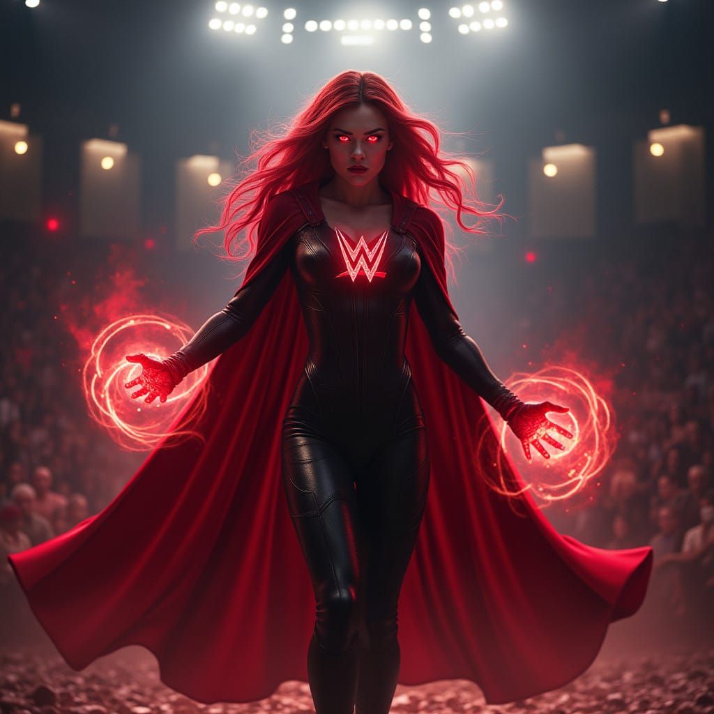 Mystic Marvel Warrior in Gritty WWE Arena - AI Art