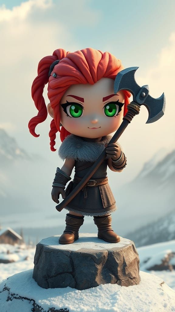 Chibi Viking Warrior in a Frosty Norse Landscape - AI Art