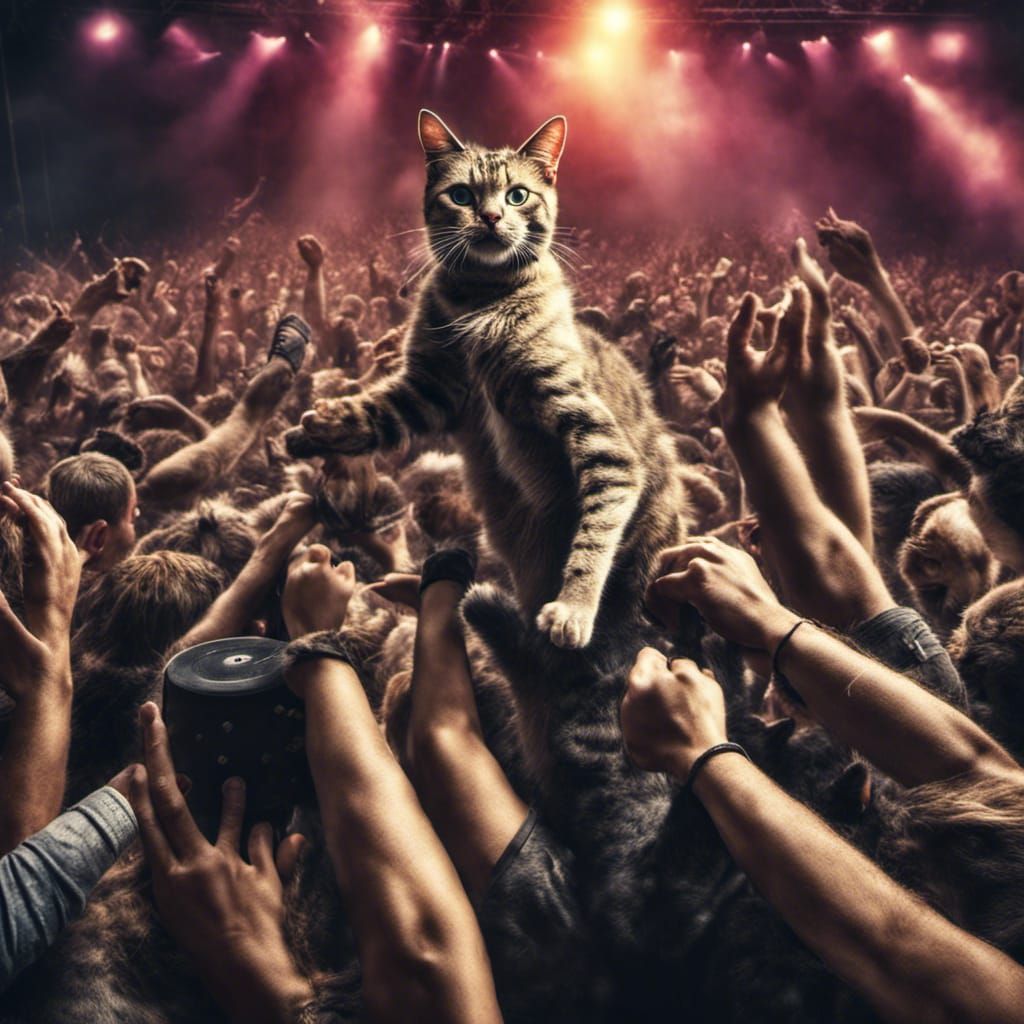 Cats at a rock concert with a cat crowd surfing - AI Generated Artwork ...