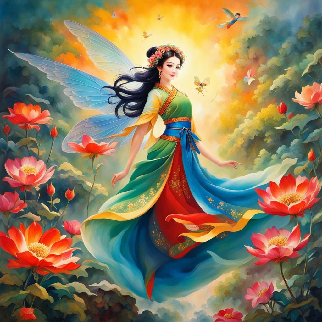 Spring goddess in a sunny flower meadow 1 - AI Generated Artwork ...