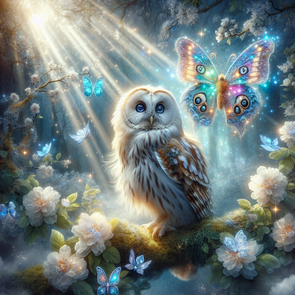 Mystical Encounter: Owl and Butterfly - AI Generated Artwork - NightCafe Creator