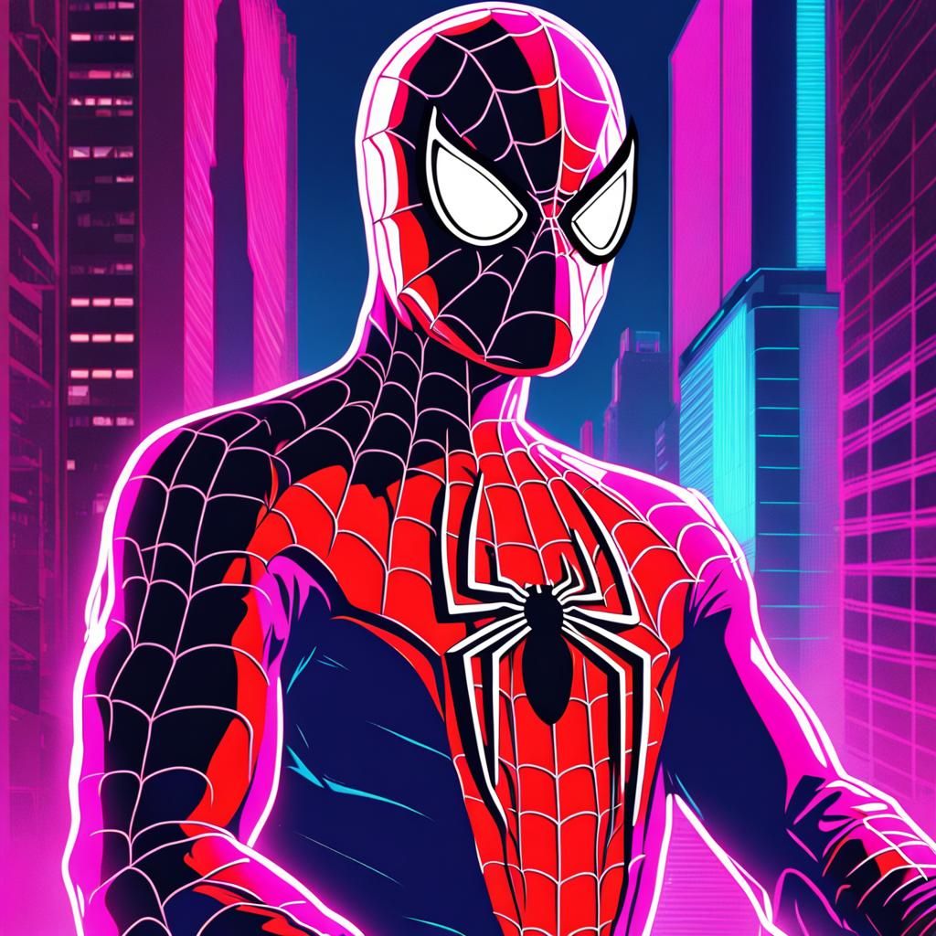 Spider-Man retro - Retro-Futuristic Spider-Man in Neon Synth...