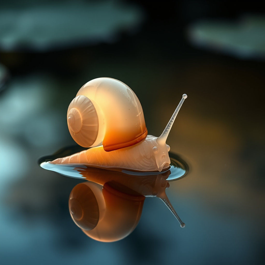 macrography of a transparent baby snail whose body is on a taro leaf ...